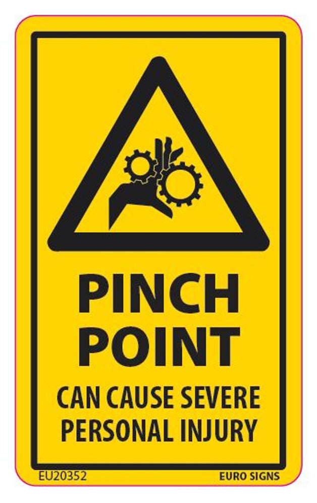 Sign PINCH POINT CAN CAUSE SEVERE INJURY +graphic Black/Yellow DECAL ...