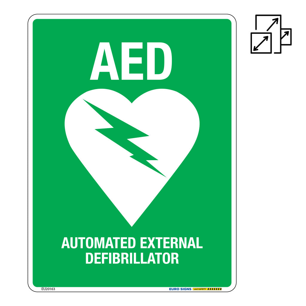 Sign AED - AUTOMATED EXTERNAL DEFIBRILLATOR + Graphic Green/White ...