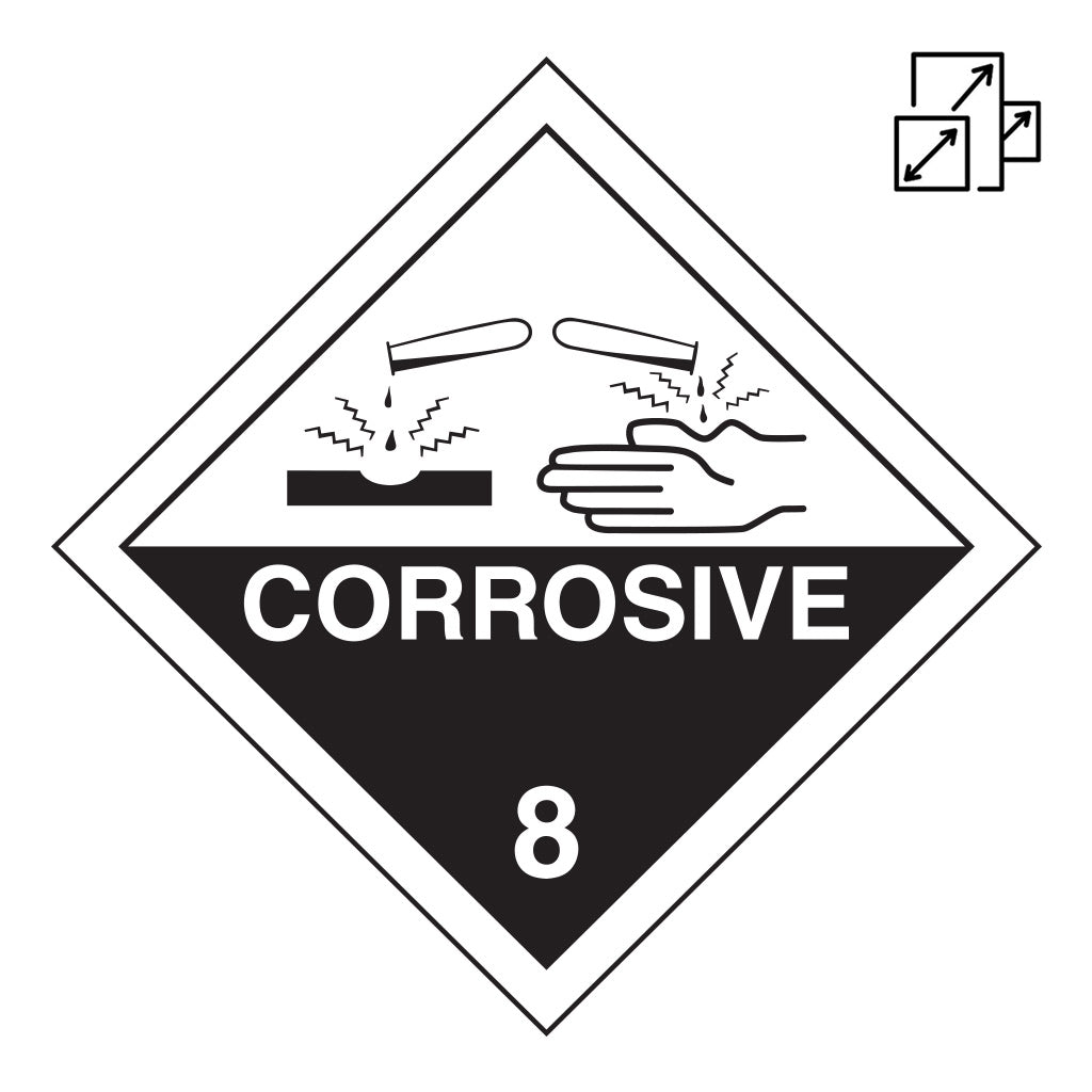 Sign CORROSIVE 8 Class Label diamond Black/White — Euro Signs & Safety