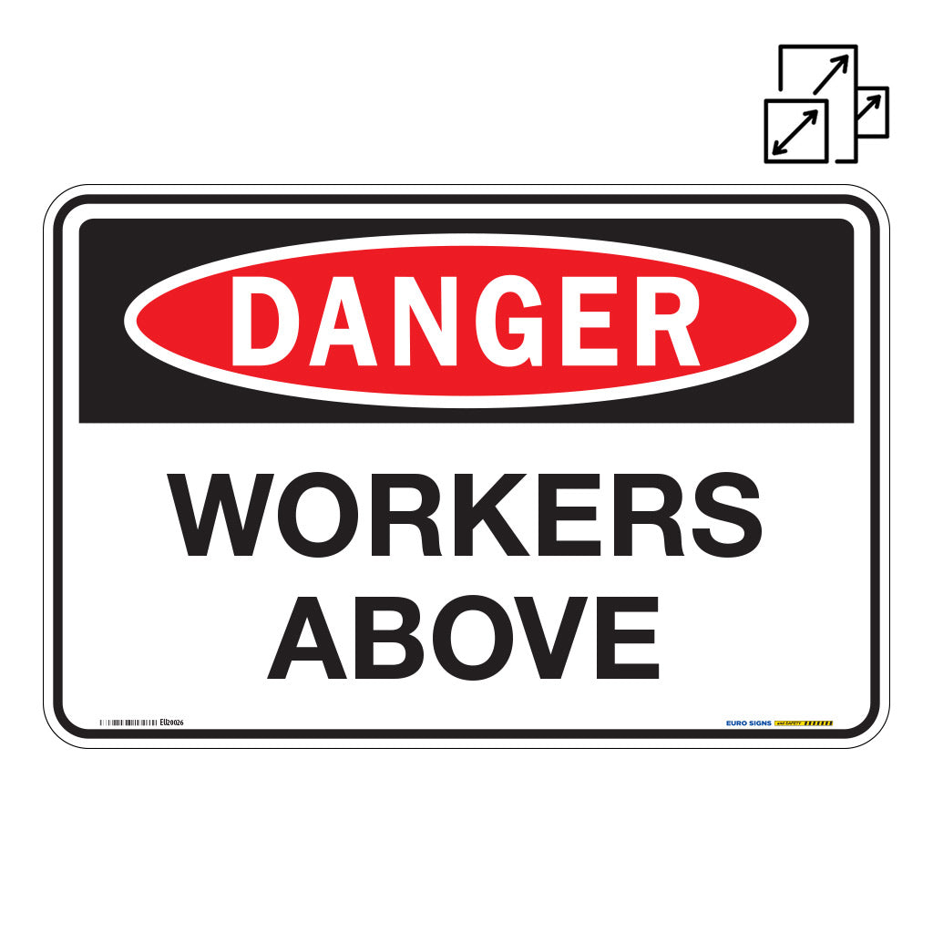 Sign DANGER WORKERS ABOVE Black/Red/White METAL — Euro Signs & Safety