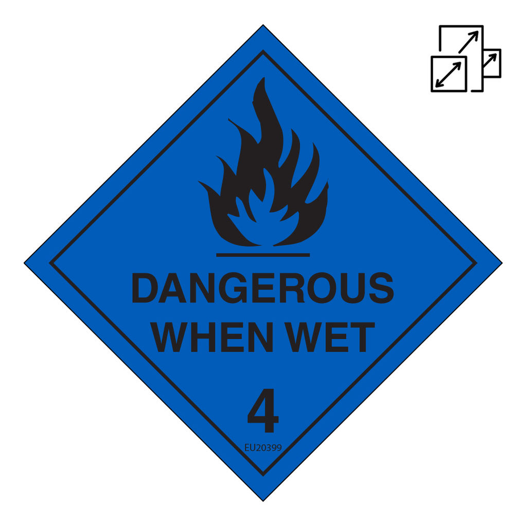 Sign DANGEROUS WHEN WET 4 Class Label diamond Black/Blue DECAL — Euro ...