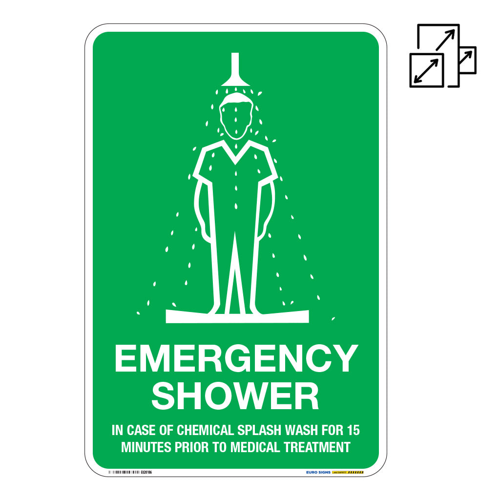 Sign EMERGENCY SHOWER +graphic White/Green — Euro Signs & Safety