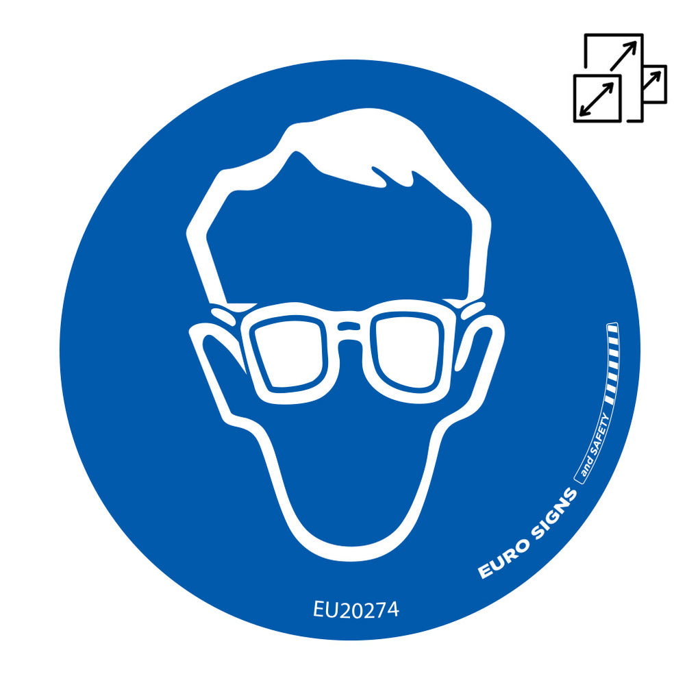 Sign Eye protection SYMBOL White/Blue DECAL — Euro Signs & Safety
