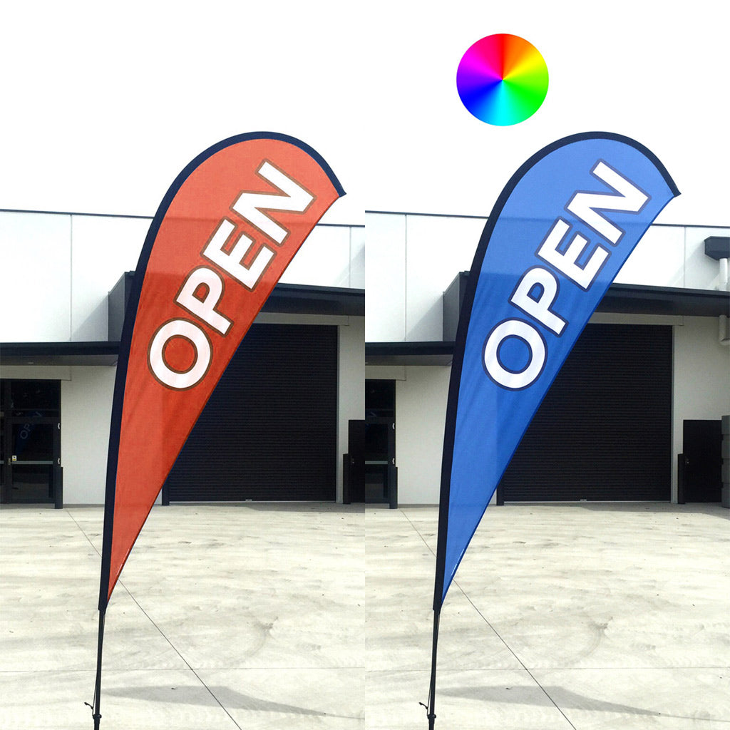 Flag Tear Drop Medium OPEN with pole + bag — Euro Signs & Safety