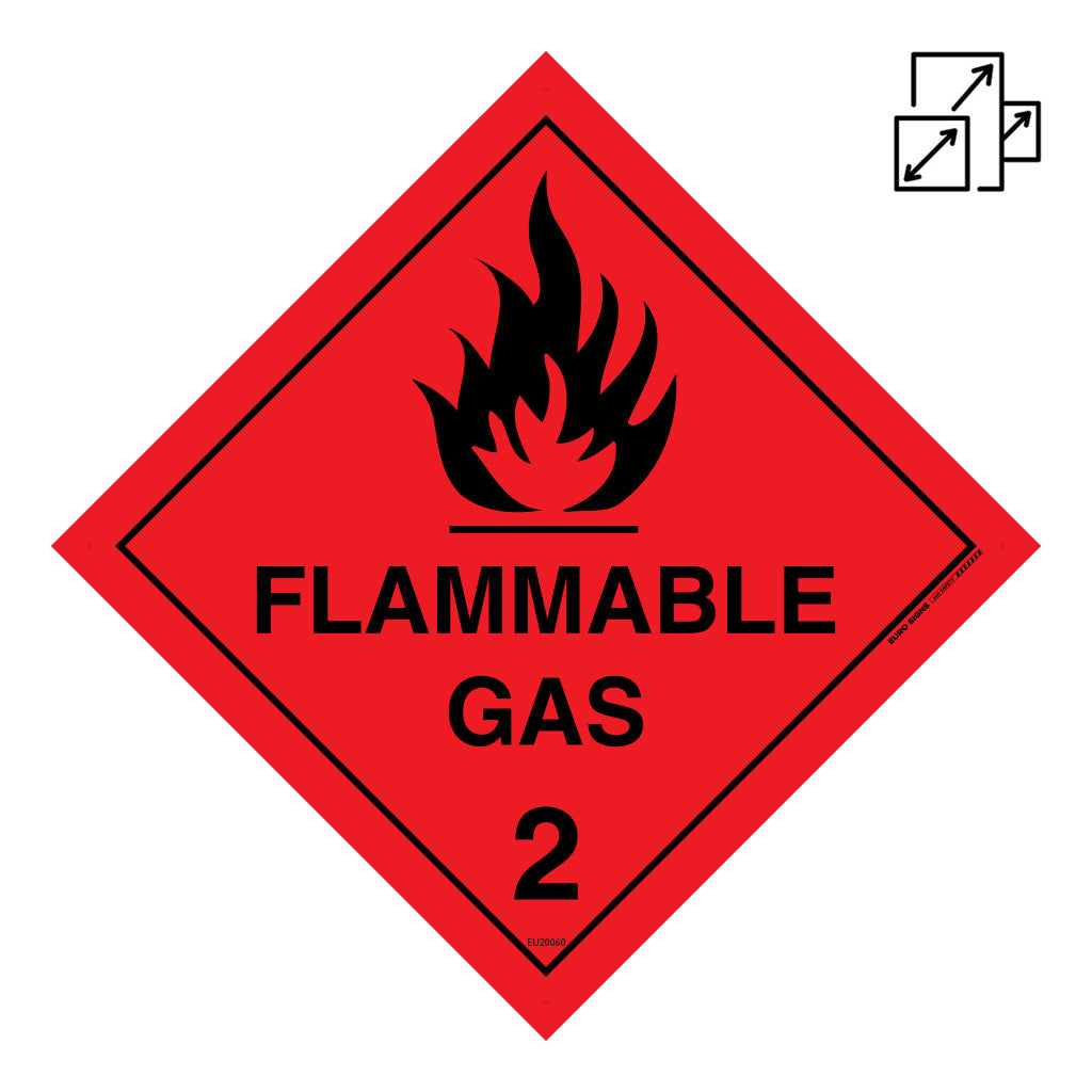 Sign FLAMMABLE GAS 2 Class Label diamond Red/Black — Euro Signs & Safety