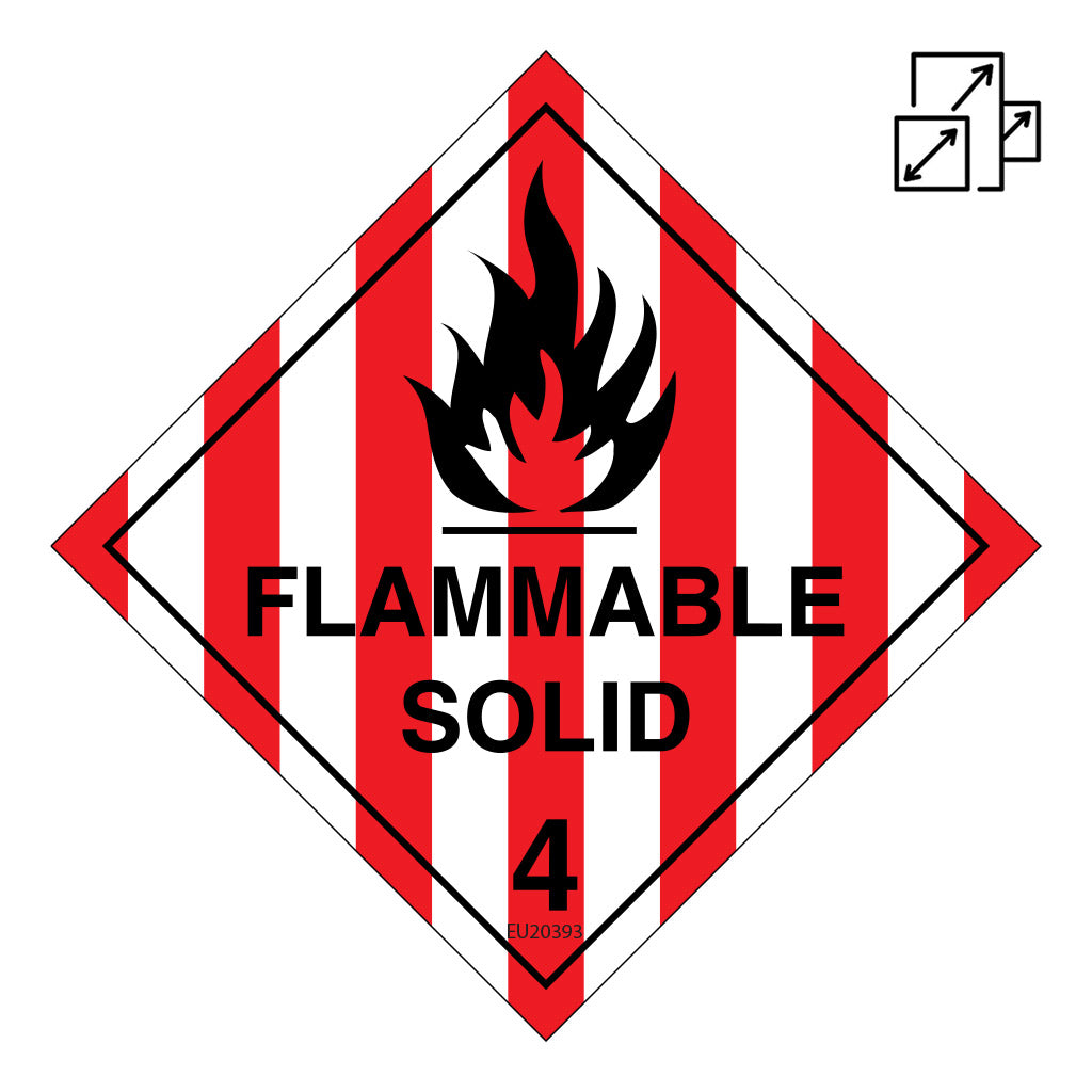 Sign FLAMMABLE SOLID 4 Class Label diamond Black/Red/White Stripe DECA ...