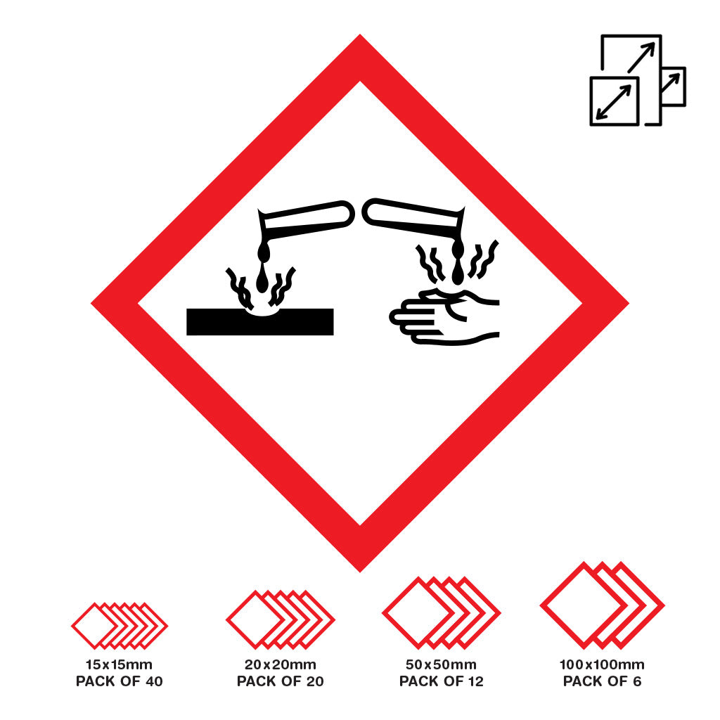 Label ghs CORROSIVE Black/Red/White DECAL — Euro Signs & Safety