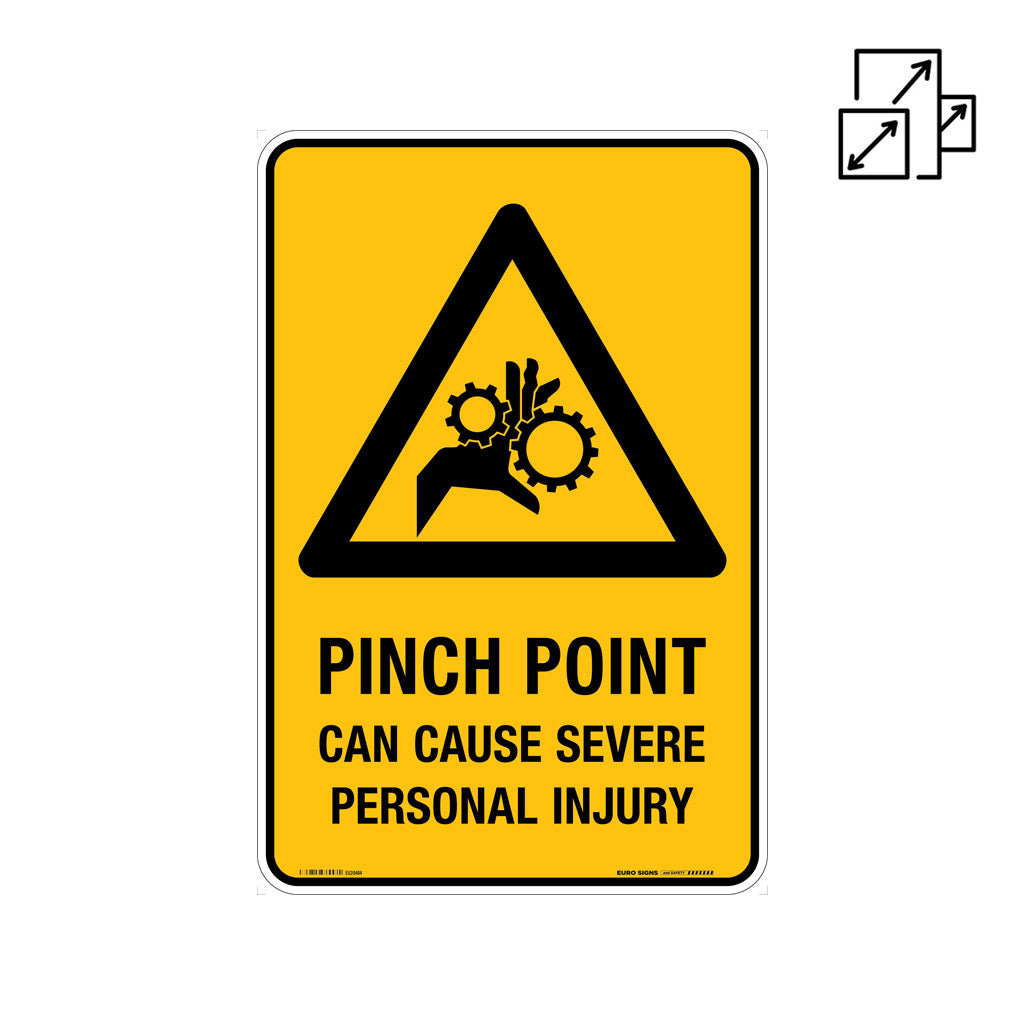 Sign PINCH POINT CAN CAUSE SEVERE INJURY +graphic Black/Yellow DECAL ...
