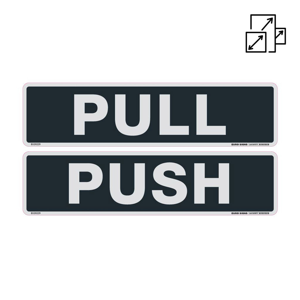 Sign PUSH + PULL - per Pair Black/Silver DECAL — Euro Signs & Safety