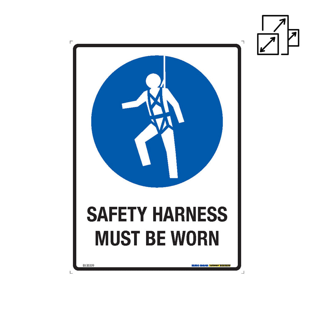 Sign mandatory SAFETY HARNESS MUST BE WORN +graphic Blue/Black/White M ...