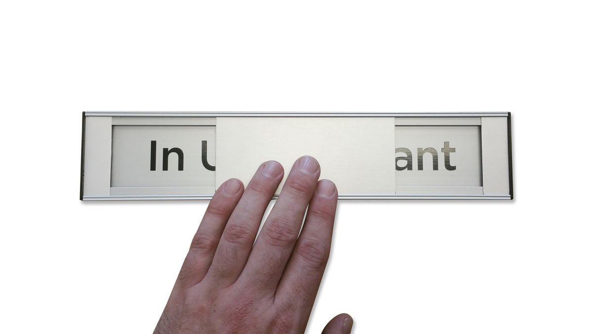 sign IN USE or VACANT Sliding for door Blk/Silv - w290 x h60mm METAL ...