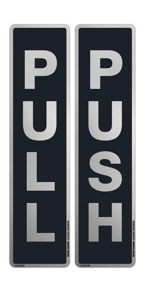 Sign PUSH + PULL - per Pair Black/Silver DECAL — Euro Signs & Safety