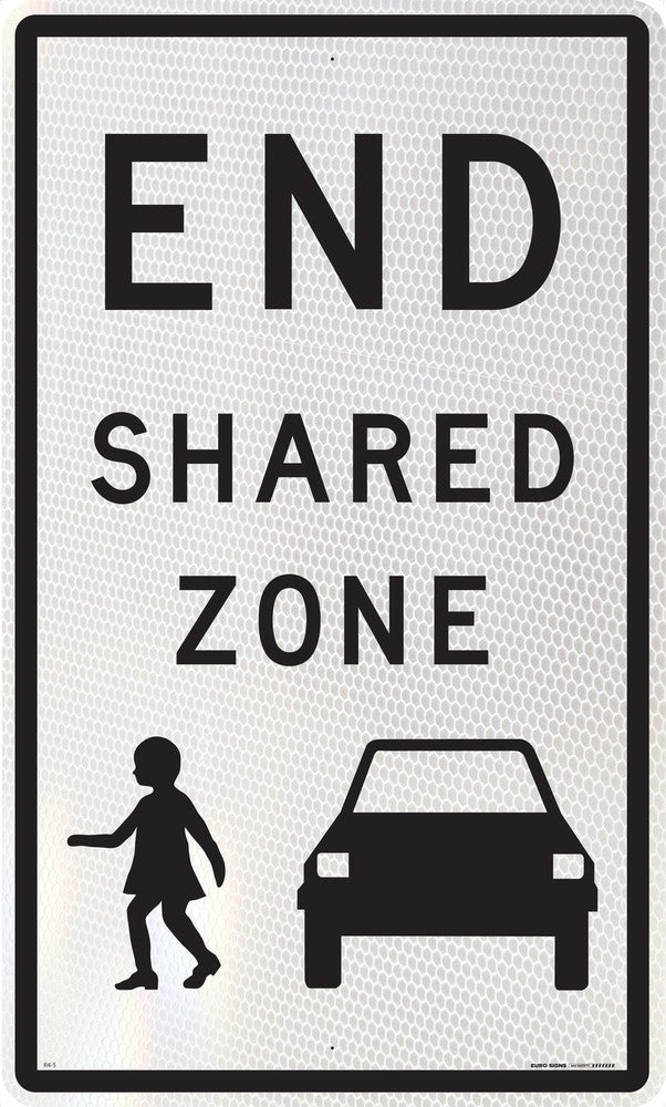 Sign END SHARED ZONE +graphic Class 1 Relc Blk/Wht - w450 x h750mm ALU ...