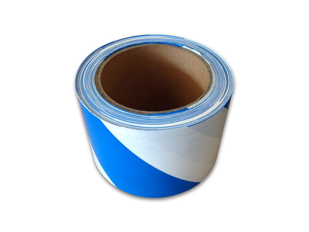 Tape Barricade BLUE/Wht 50mx75mm — Euro Signs & Safety