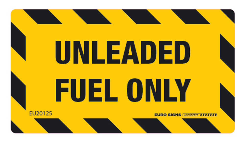 Sign UNLEADED FUEL ONLY chevron border Blk/Ylw - w90 x h50mm DECAL ...