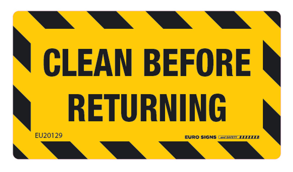 Sign CLEAN BEFORE RETURNING chevron border Blk/Ylw - w90 x h50mm DECAL ...