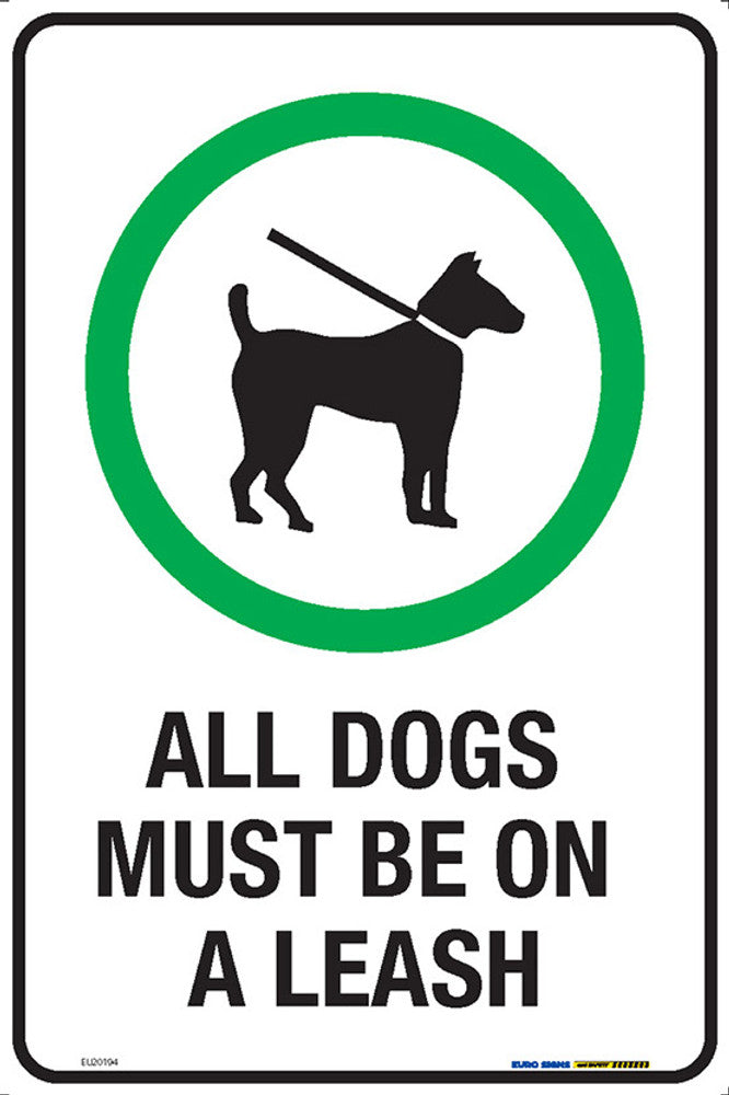 Sign DOGS MUST BE ON A LEASH +graphic Blk/Grn/Wht - w300 x h450mm META ...