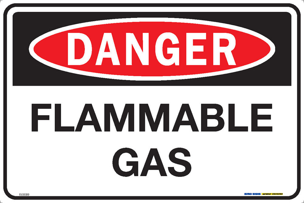 Sign DANGER FLAMMABLE GAS Wht/Blk/Red - w450 x h300mm METAL — Euro ...