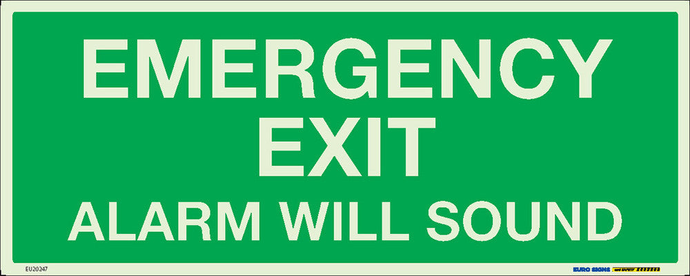 Sign EMERGENCY EXIT ALARM SOUND Lum. Wht/Grn - w450 x h180mm DECAL ...