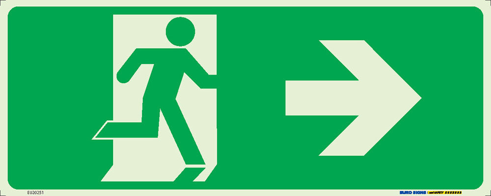 Sign EMERG EVAC + --> RIGHT Lum. Wht/Grn - w450 x h180mm DECAL — Euro ...
