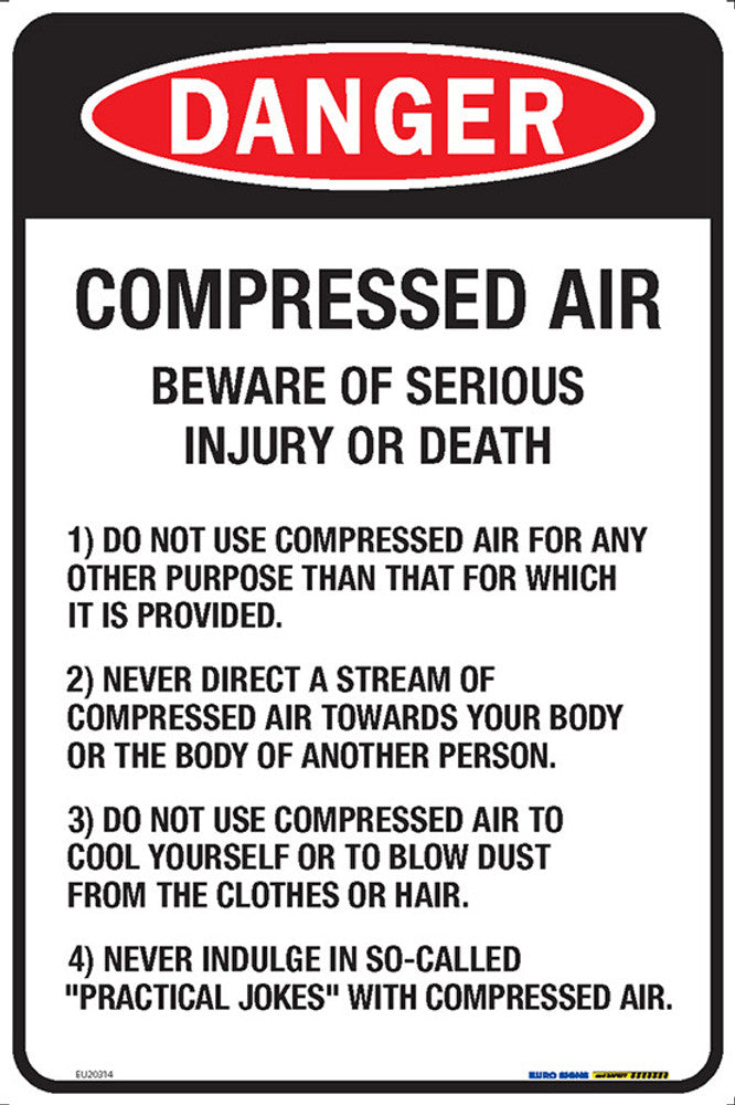 Sign DANGER COMPRESSED AIR BEWARE + instr. Wht/Blk/Red - w300 x h450mm ...