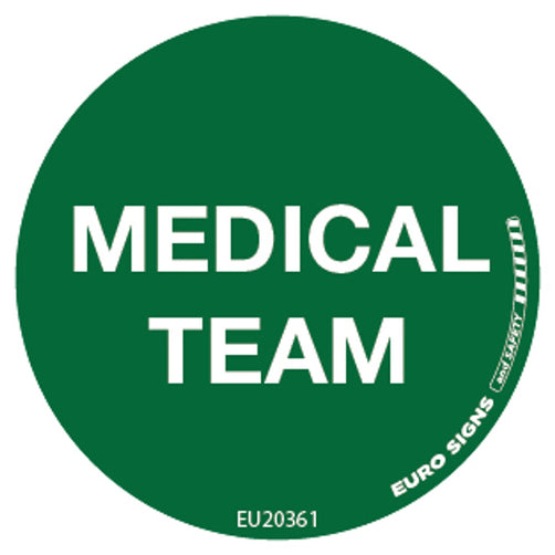 Sign MEDICAL TEAM circle Grn/Wht - dia 50mm DECAL — Euro Signs & Safety