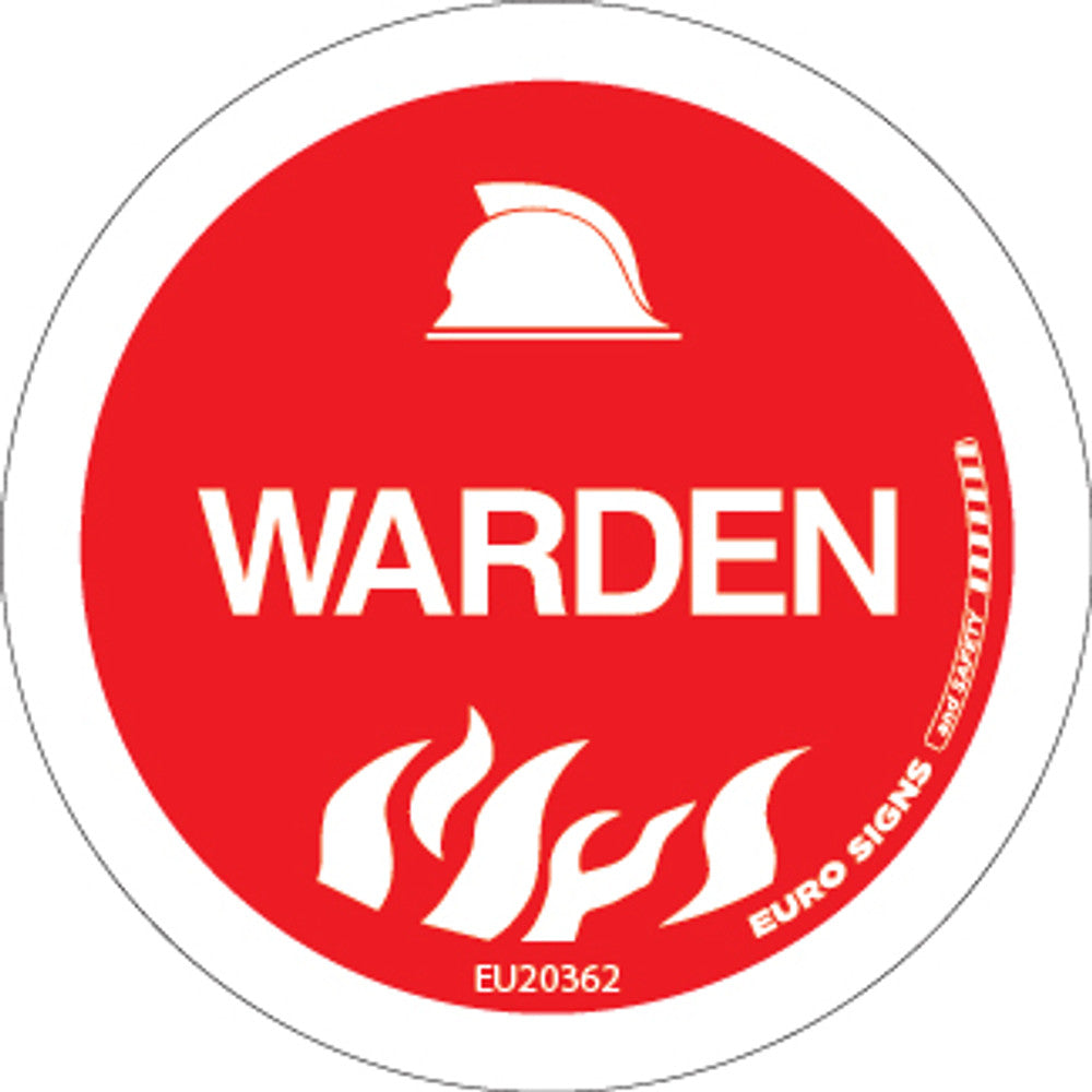 Sign WARDEN +graphic Wht/Red - dia 50mm DECAL — Euro Signs & Safety