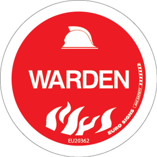 Sign WARDEN +graphic Wht/Red - dia 50mm DECAL — Euro Signs & Safety