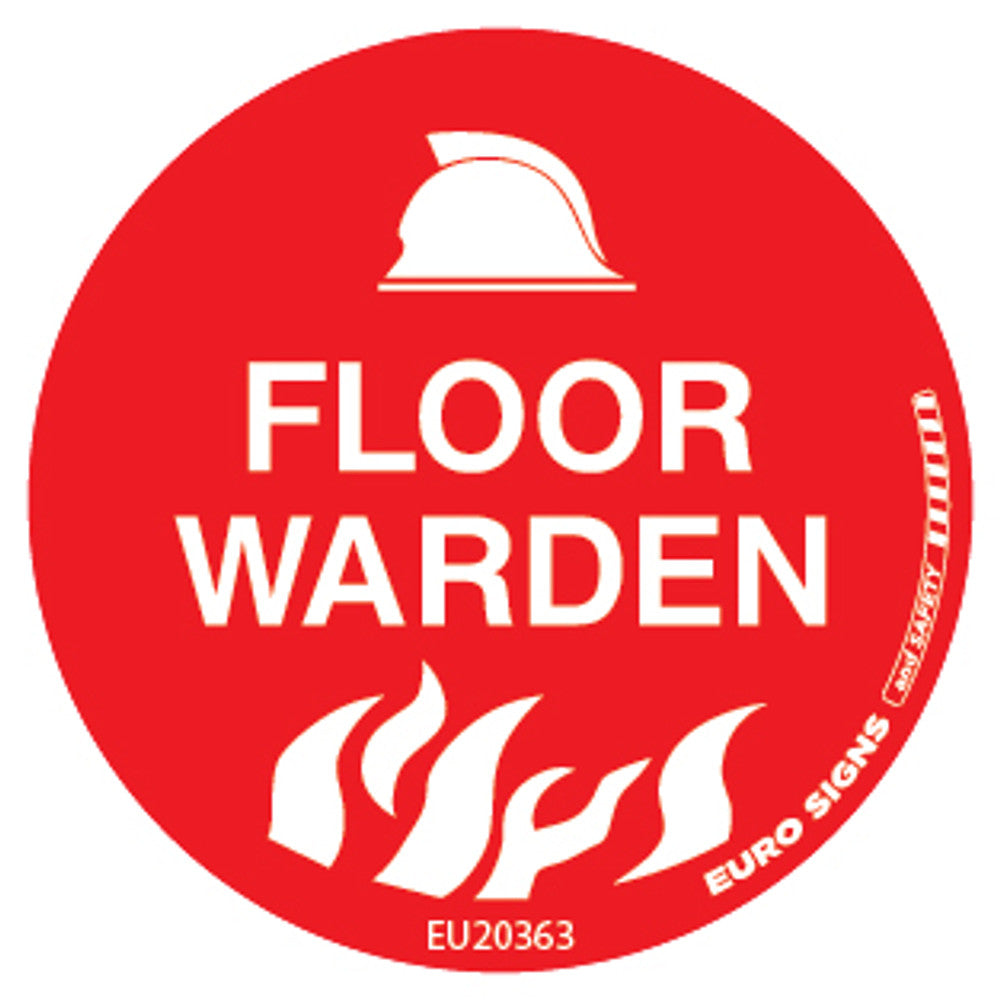 Sign FLOOR WARDEN +graphic Floor Sticker Red/Wht - dia 50mm DECAL ...