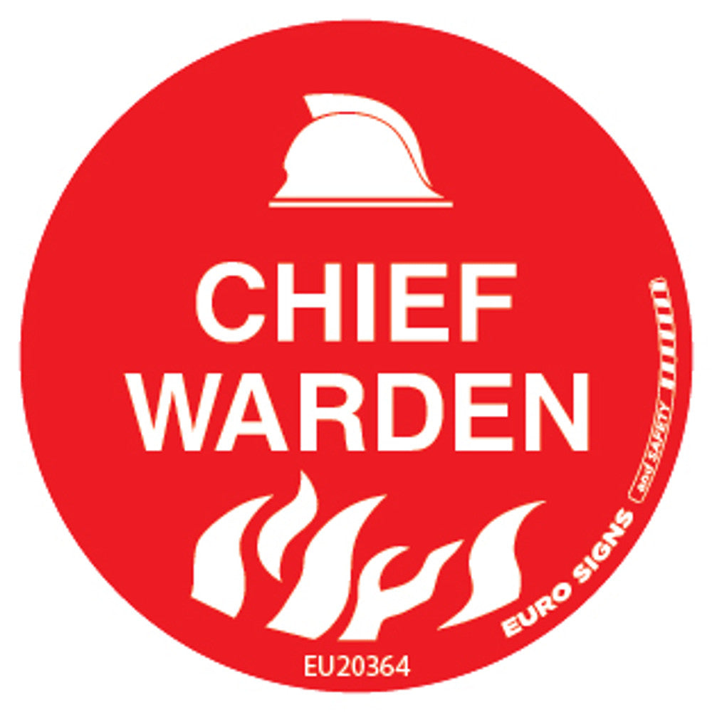 Sign CHIEF WARDEN +graphic Wht/Red - dia 50mm DECAL — Euro Signs & Safety