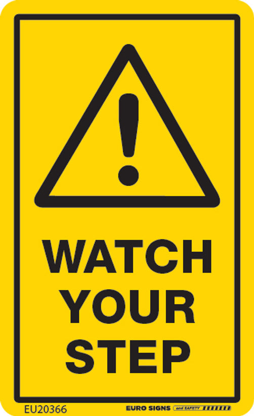 Sign WATCH YOUR STEP ! +graphic Blk/Ylw - w55 x h90mm DECAL — Euro ...