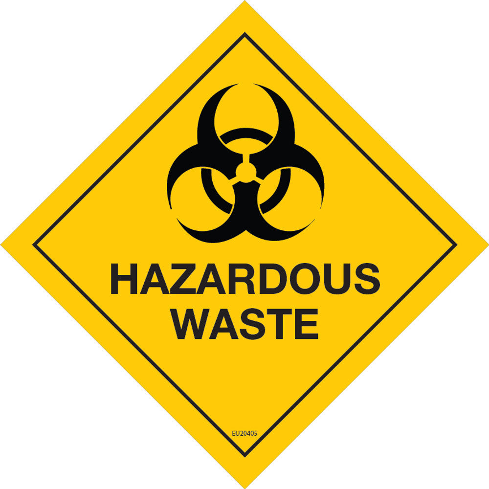 Sign HAZARDOUS WASTE cust made diamond Blk/Ylw - 150 x 150mm DECAL ...