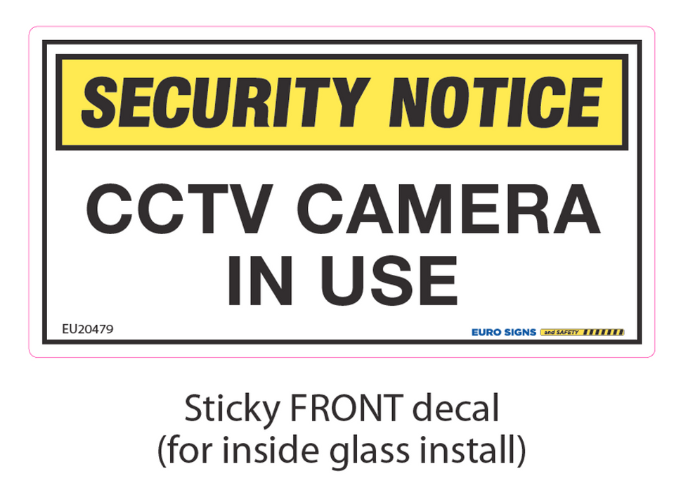 Sign SECURITY NOTICE CCTV CAMERA... wth Adhesive Front Blk/Ylw/Wht - w ...