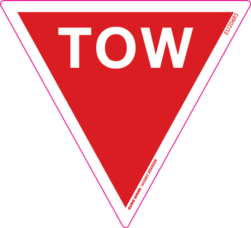 Sign TOW triangle Wht/Red - w90 x h100mm DECAL — Euro Signs & Safety