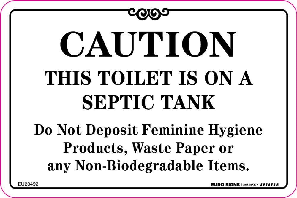 Sign CAUTION TOILET ON SEPTIC TANK Blk/Wht -x w150 x h100mm DECAL ...