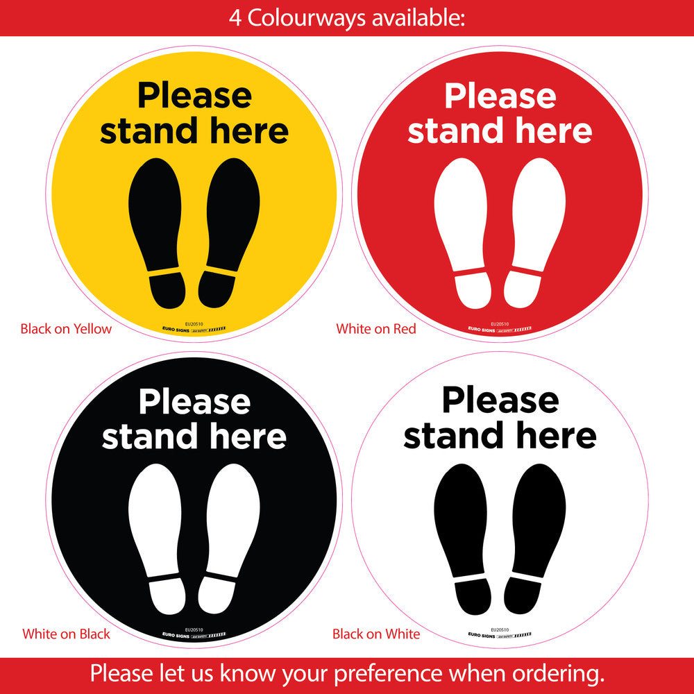 Sign covid PLEASE STAND HERE +graphic Floor Sticker Indoor - var colou ...