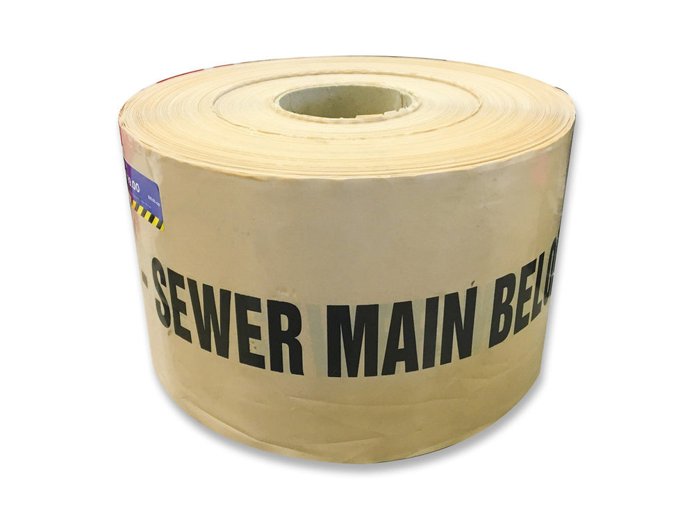 Tape u/ground DANGER - SEWER WATER MAIN BELOW Blk/Brwn - w150mm x L50m ...
