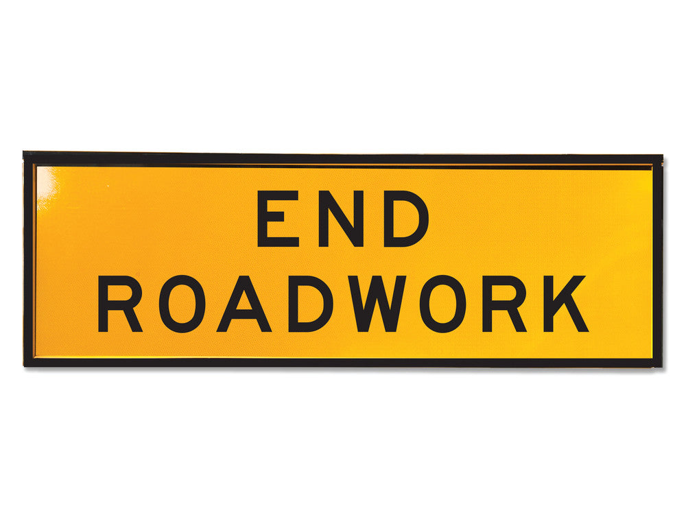 Sign for Box Section END OF ROADWORK d/sided Class 1 reflc Blk/Ylw - w ...